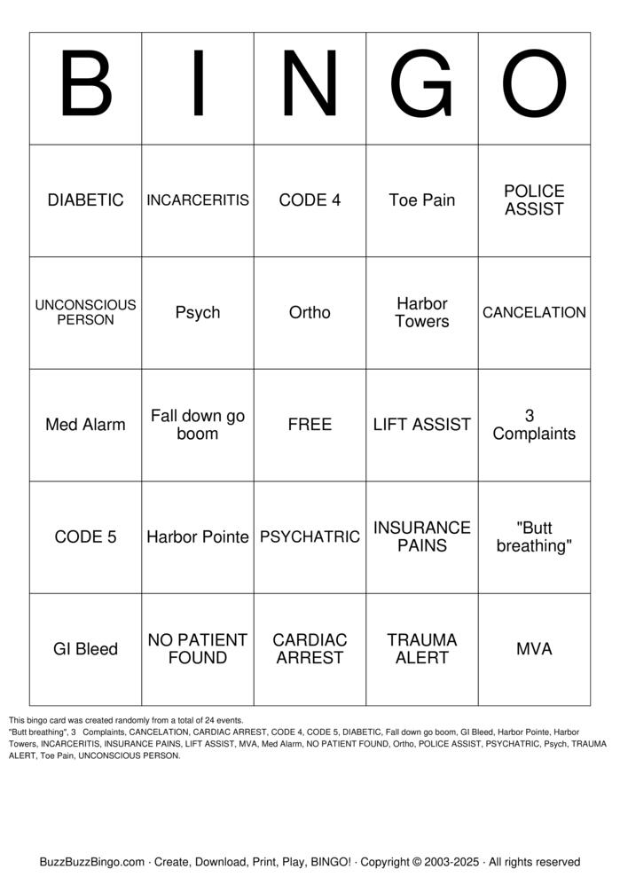 EMS Bingo Cards to Download, Print and Customize!