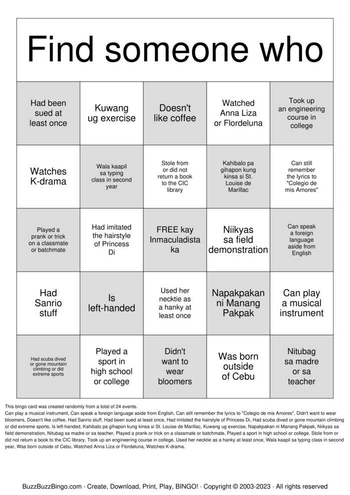 Find someone who Bingo Cards to Download, Print and Customize!