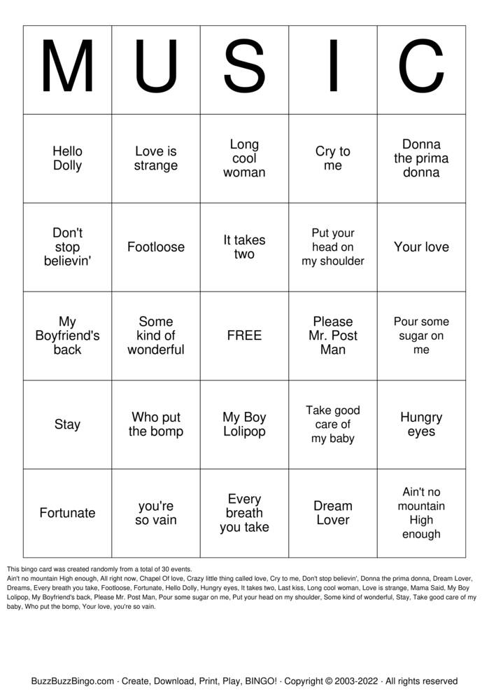 MUSIC Bingo Cards to Download, Print and Customize!