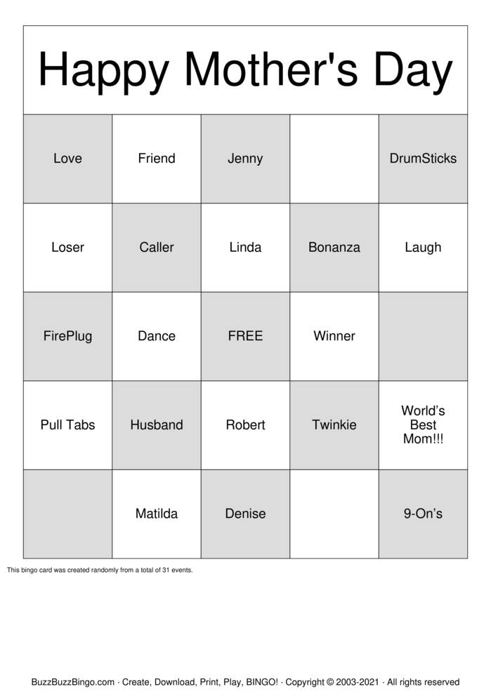 Mothers Day Bingo Cards to Download, Print and Customize!