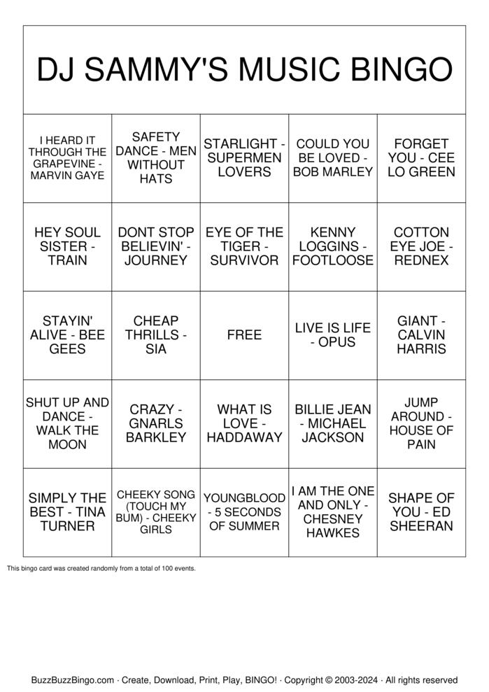 Music Bingo Bingo Cards to Download, Print and Customize!