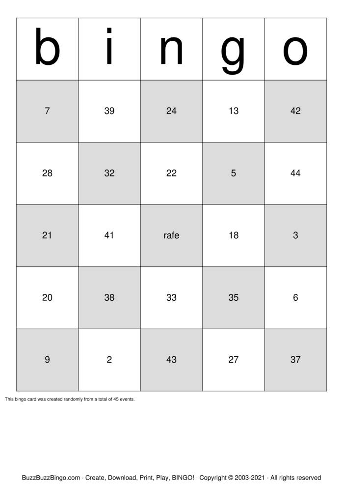Numbers 1-45 Bingo Cards to Download, Print and Customize!