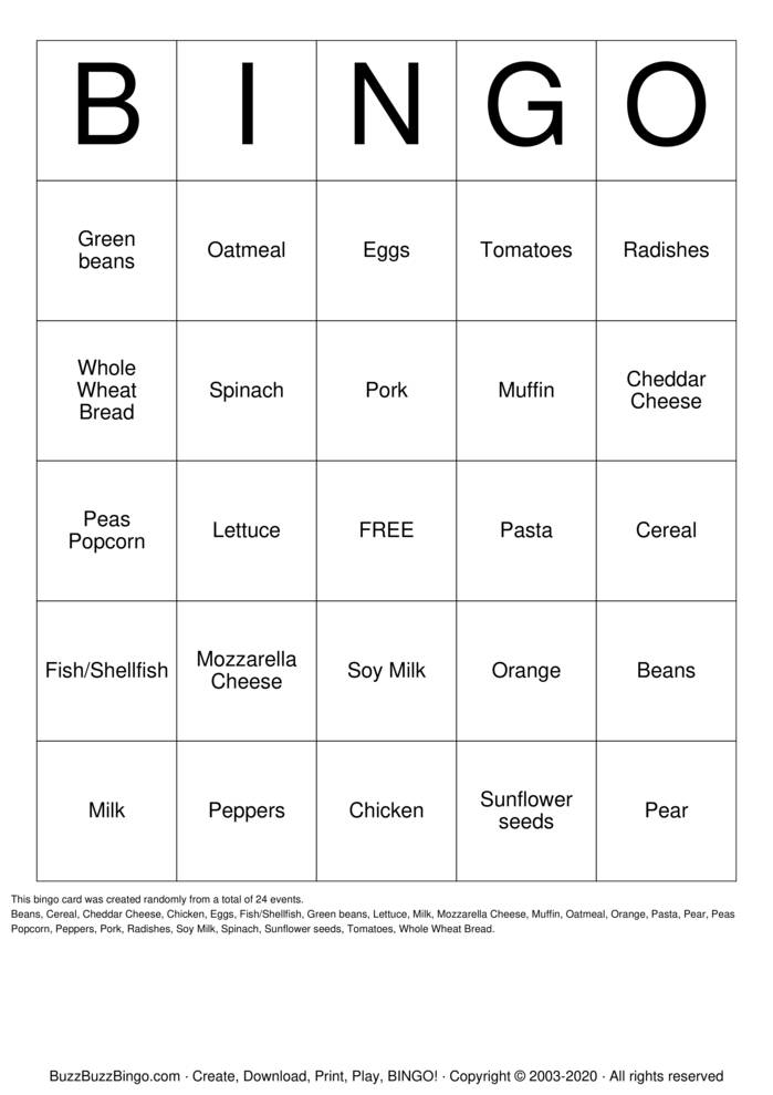 Nutrition Fun with Courtney! Bingo Cards to Download, Print and Customize!