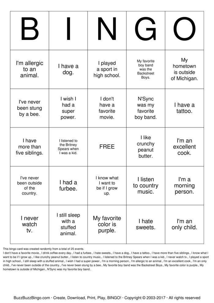 People Bingo Cards to Download, Print and Customize!