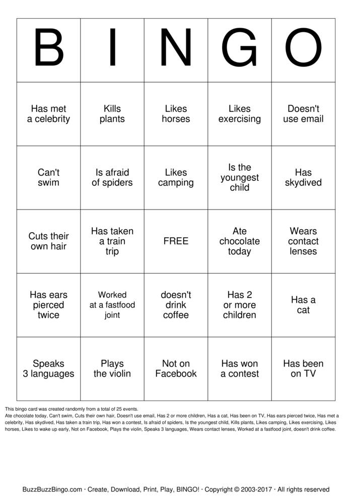 People Bingo Bingo Cards to Download, Print and Customize!