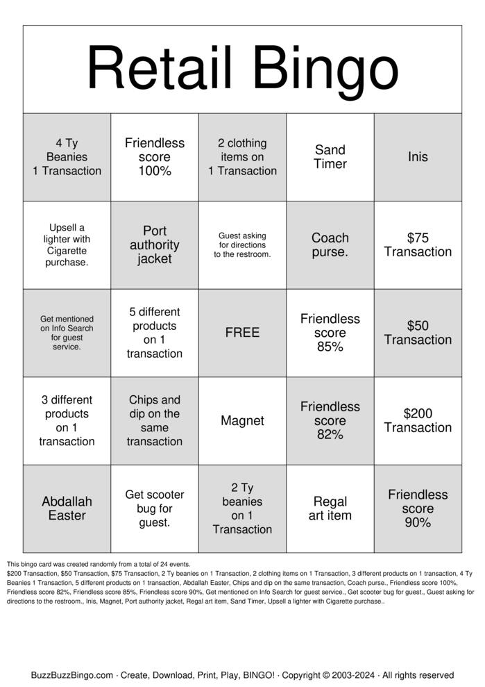 Retail Bingo Cards to Download, Print and Customize!