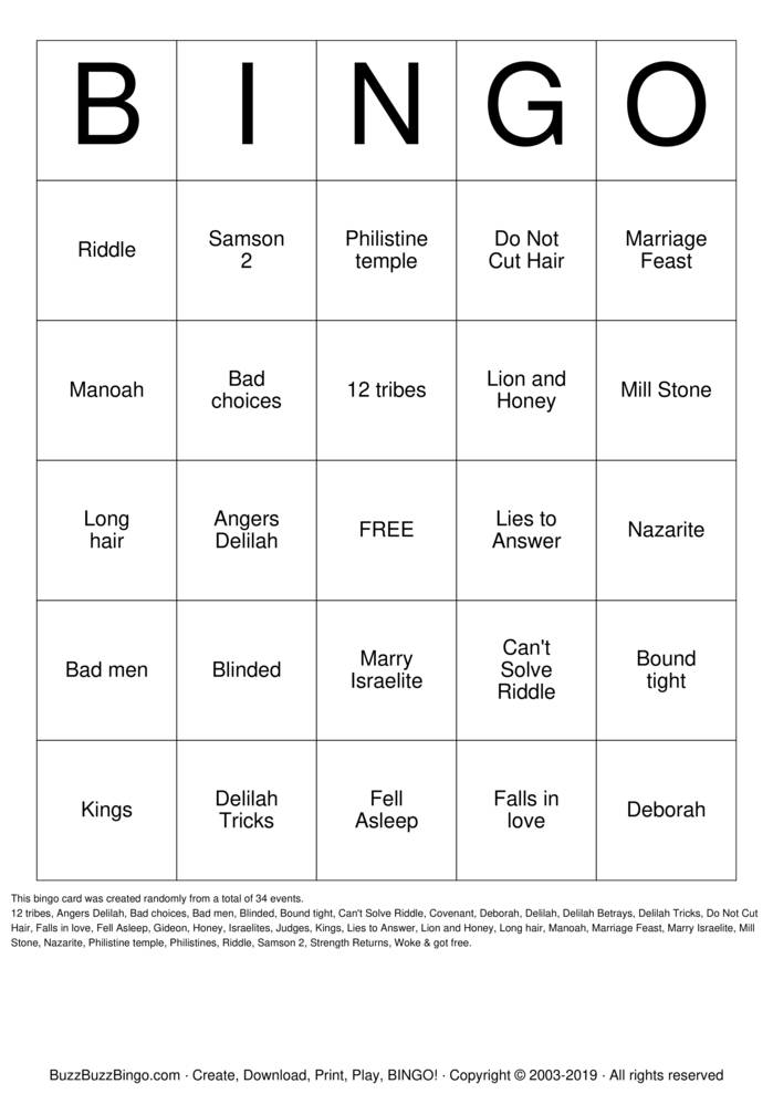 SAMSON Bingo Cards to Download, Print and Customize!