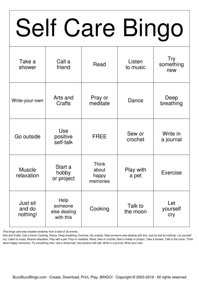 Self-Care Bingo Bingo Cards to Download, Print and Customize!