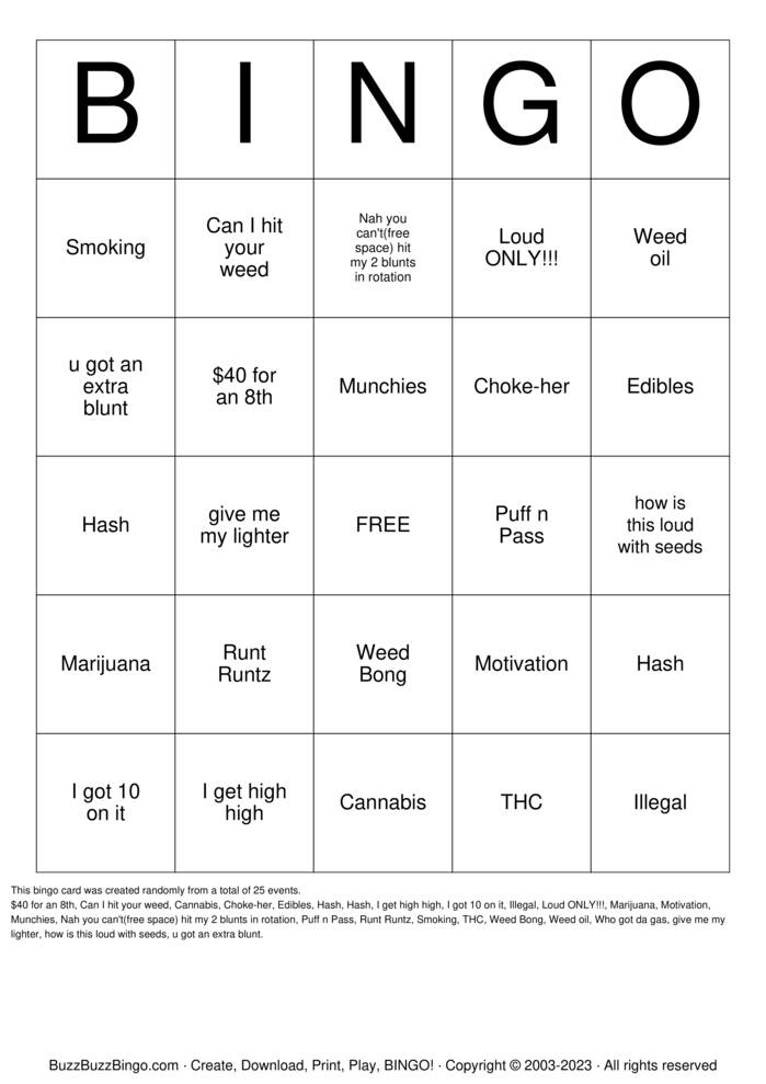 marijuana Bingo Cards to Download, Print and Customize!