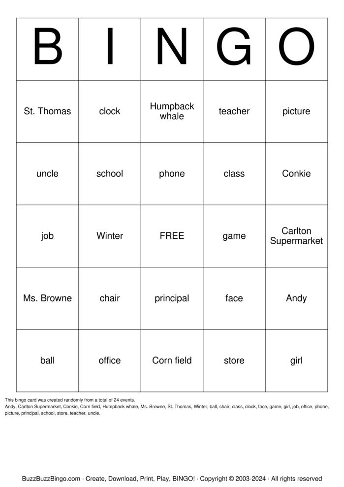 Common NOUN Bingo Cards to Download, Print and Customize!