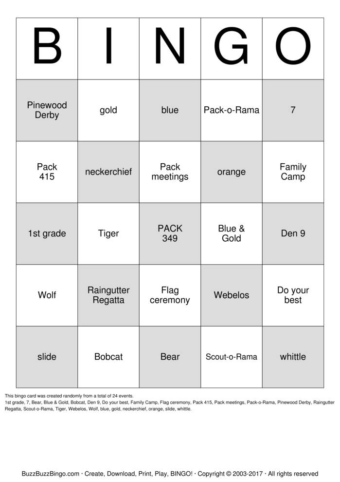 Cub Scouts Bingo Cards to Download, Print and Customize!