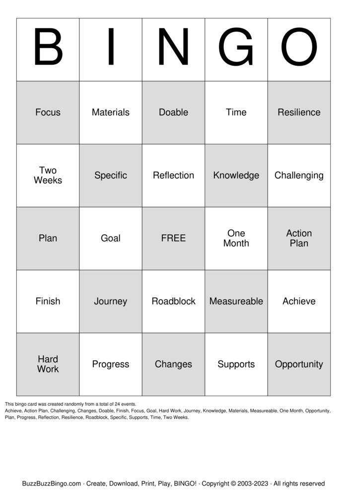Goal Setting Bingo Cards to Download, Print and Customize!