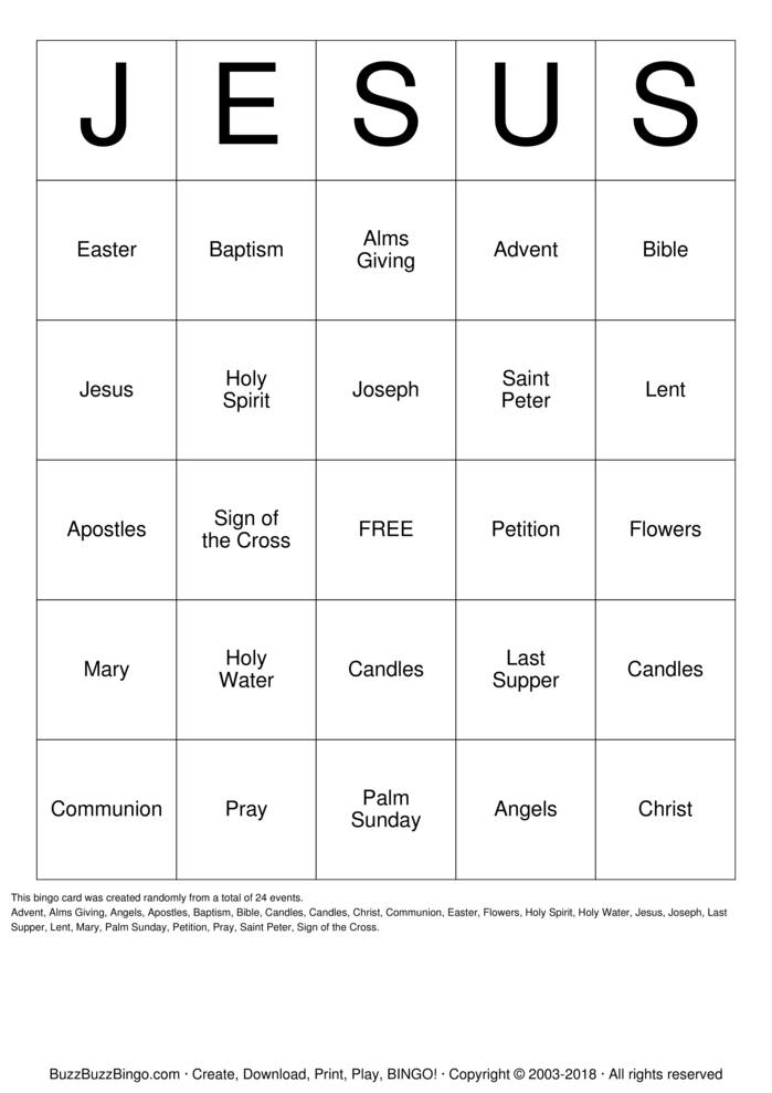 JESUS Bingo Cards to Download, Print and Customize!