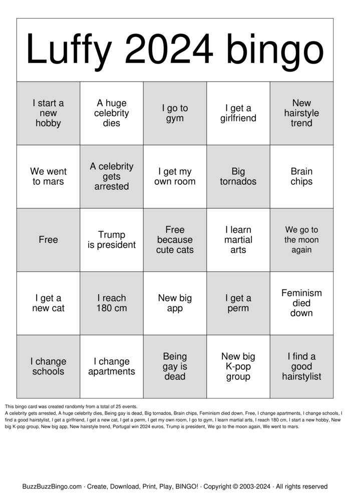 Luffy Bingo Cards to Download, Print and Customize!
