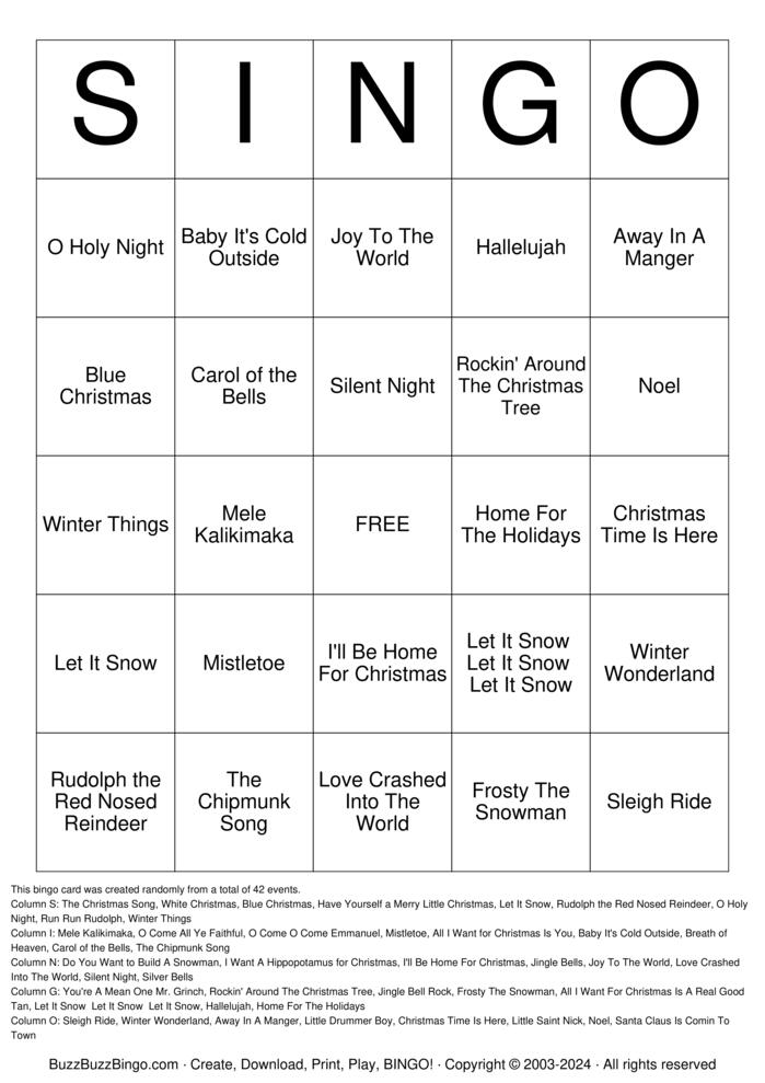 SINGO Bingo Cards to Download, Print and Customize!