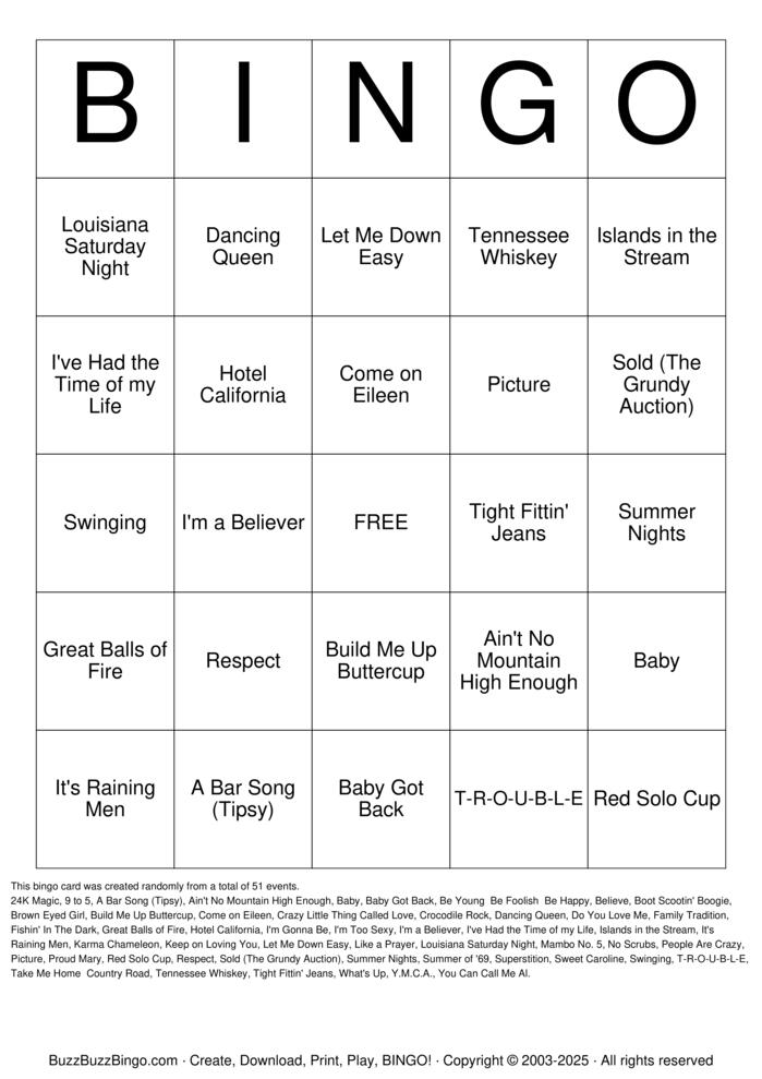 Sing Along Bingo Cards to Download, Print and Customize!