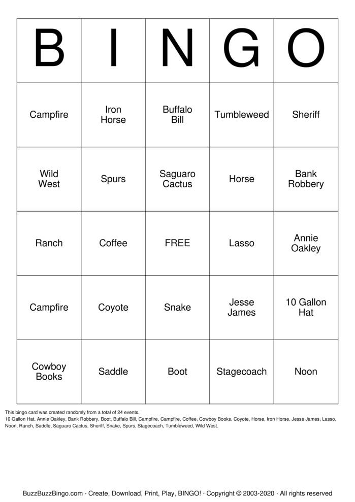 Western Bingo Cards to Download, Print and Customize!