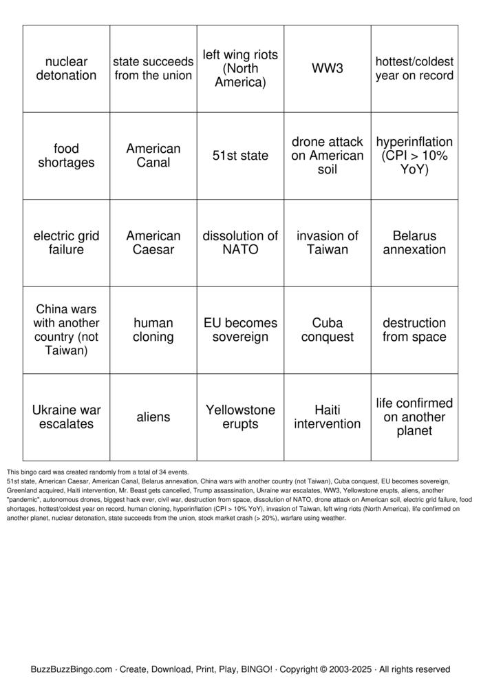 2025 Bingo Cards to Download, Print and Customize!