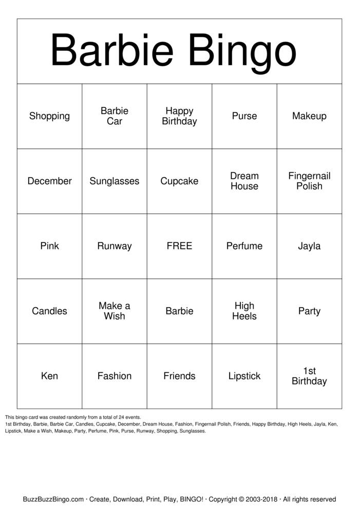 Barbie Bingo Bingo Cards to Download, Print and Customize!