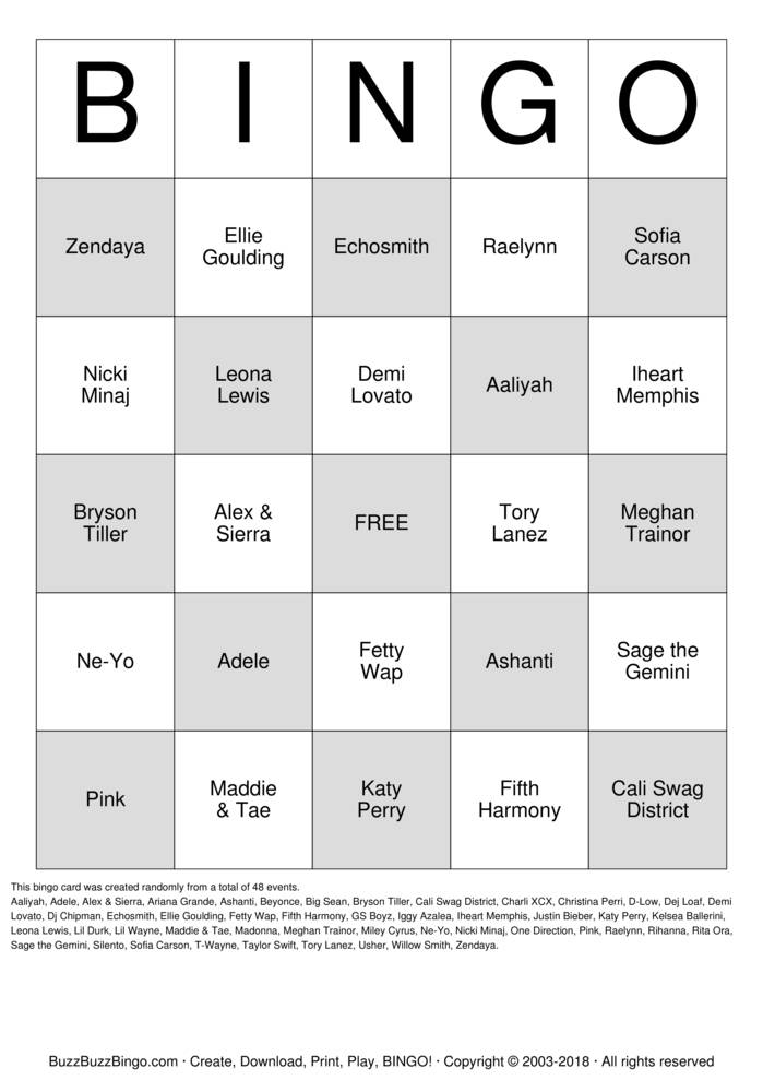 Celebrity Bingo Bingo Cards to Download, Print and Customize!