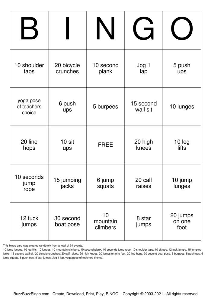 FITGO Bingo Cards to Download, Print and Customize!