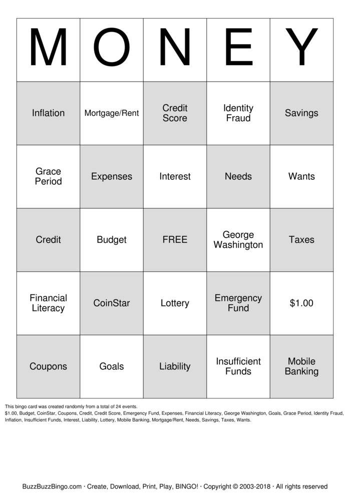 Financial Literacy Bingo Cards to Download, Print and Customize!