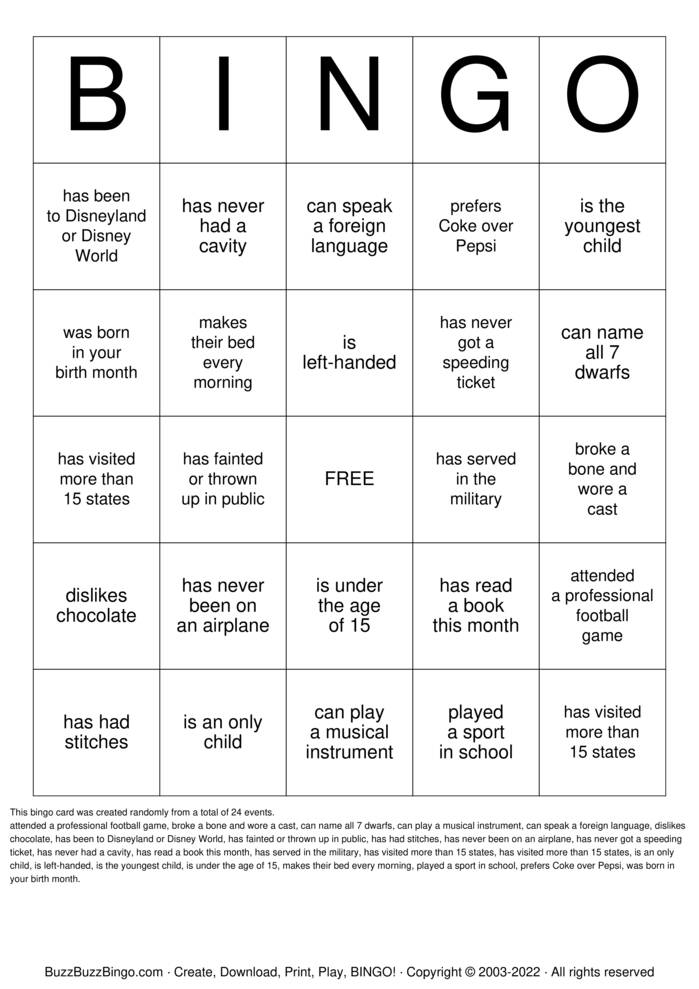 Find Someone Who... Bingo Cards to Download, Print and Customize!