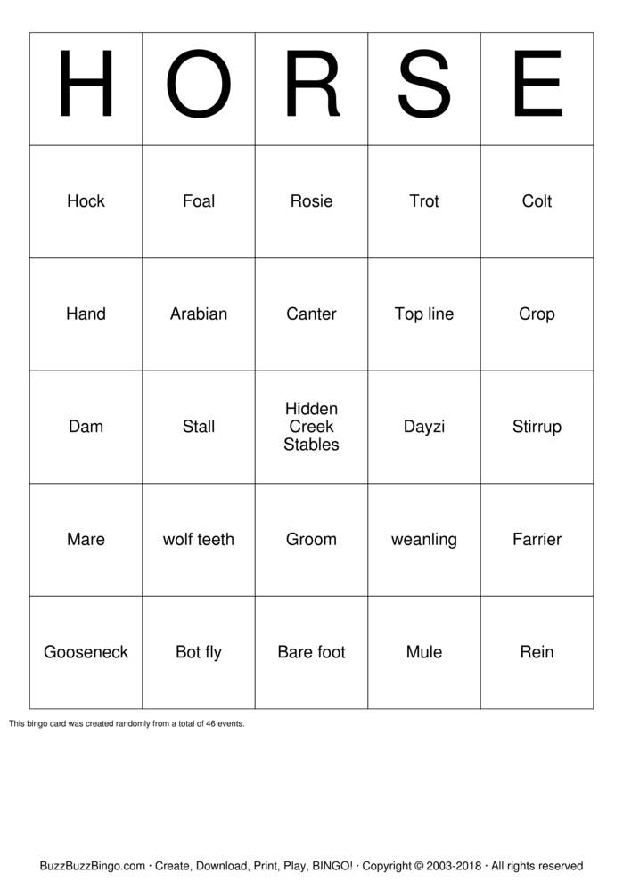 Horse Bingo Cards to Download, Print and Customize!