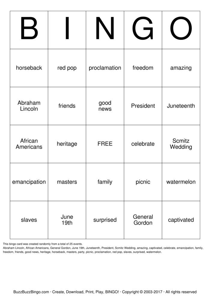Juneteenth Bingo Cards to Download, Print and Customize!