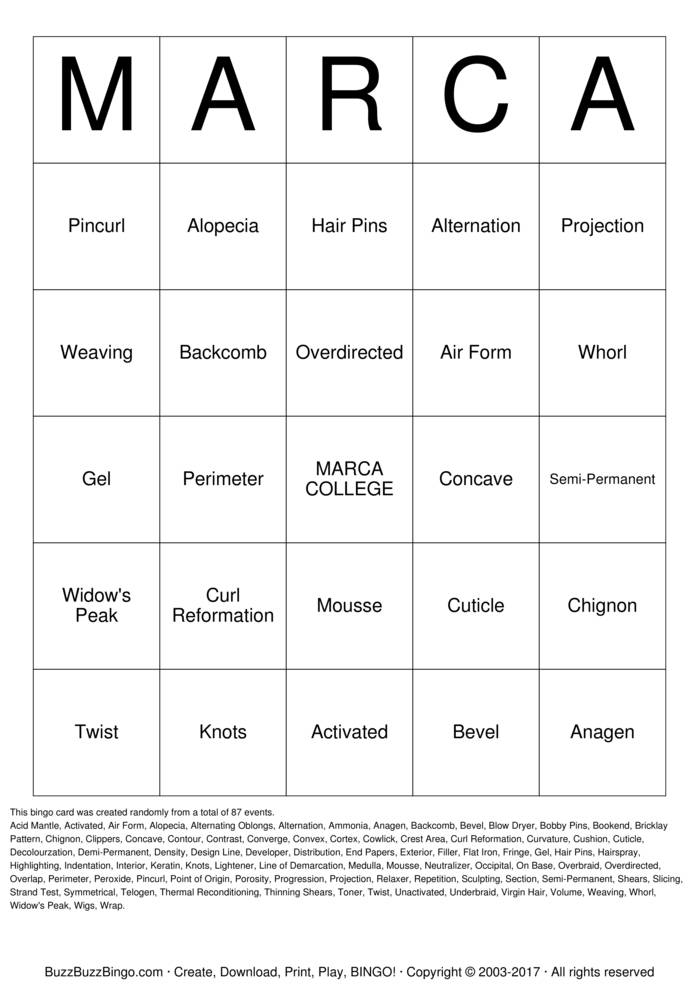 MARCA Bingo Cards to Download, Print and Customize!