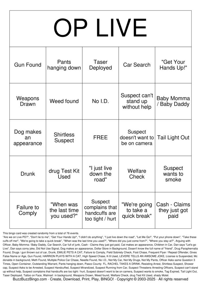 OP Live Bingo Cards to Download, Print and Customize!