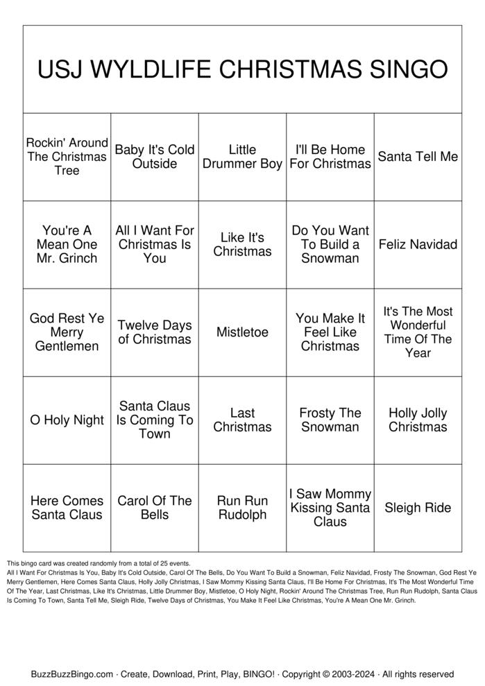 SINGO - CLASSIC Bingo Cards to Download, Print and Customize!