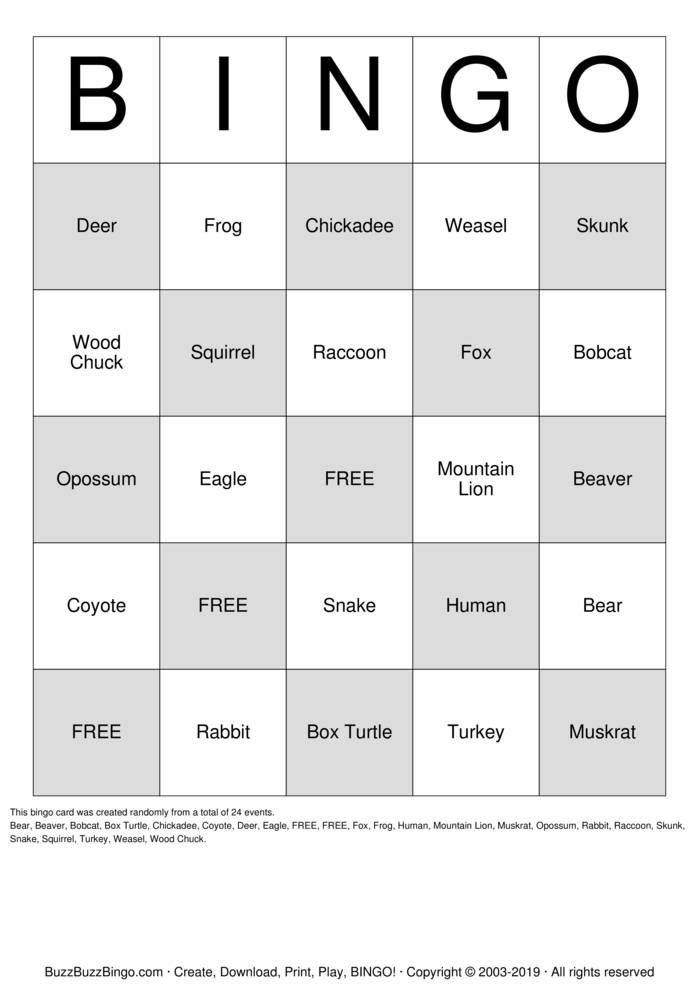 Animal Track Bingo Cards to Download, Print and Customize!