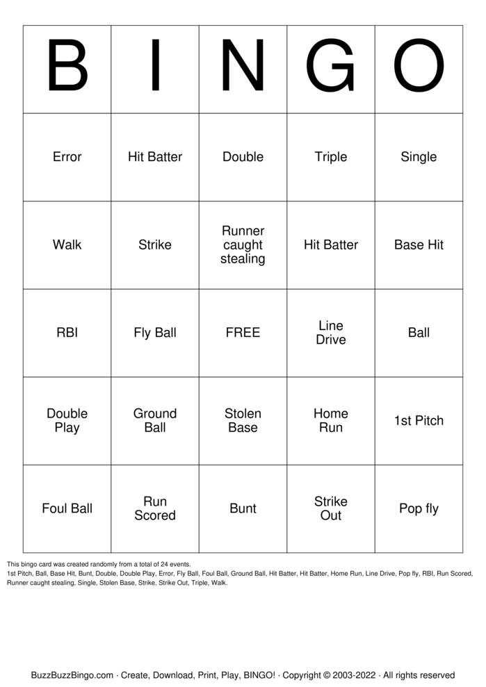 Baseball Bingo Bingo Cards to Download, Print and Customize!