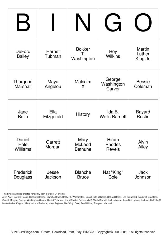 Black History Bingo Cards to Download, Print and Customize!