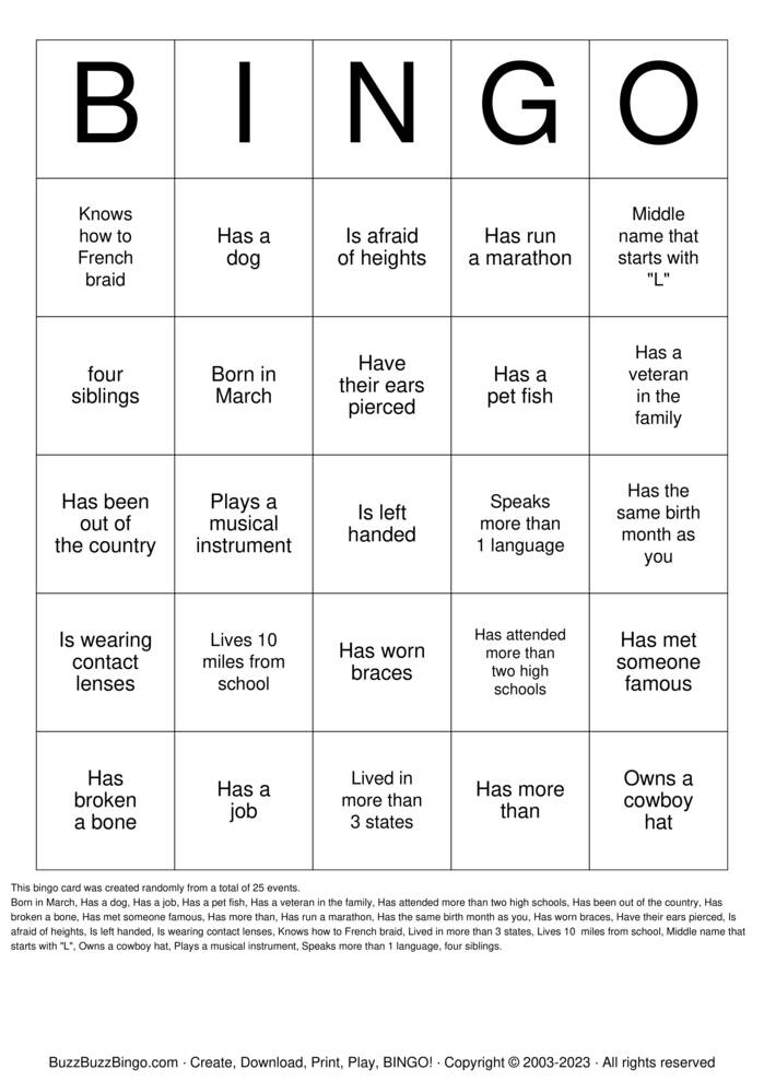 Classmate Bingo Bingo Cards to Download, Print and Customize!