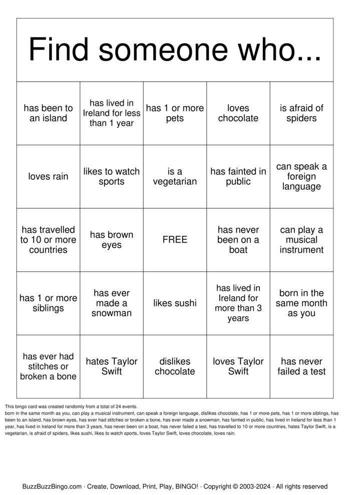 Find someone who... Bingo Cards to Download, Print and Customize!