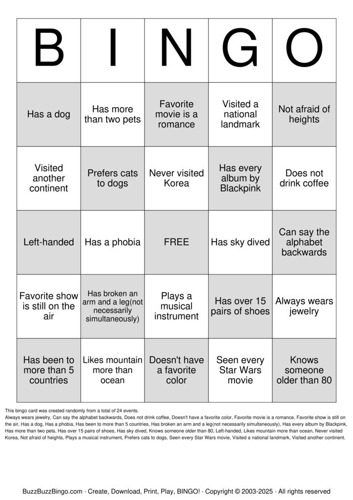 Get to know each other! Bingo Cards to Download, Print and Customize!