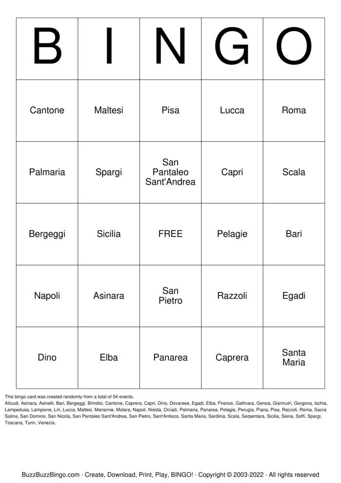 Italian Geography Bingo Cards to Download, Print and Customize!