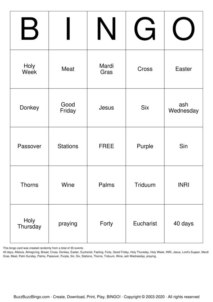 Lent Bingo Cards to Download, Print and Customize!