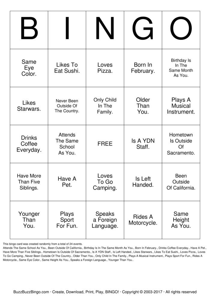 People Bingo Cards to Download, Print and Customize!