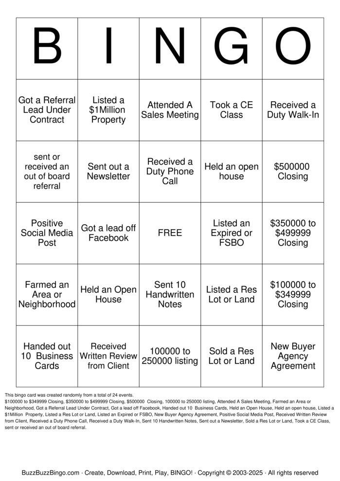 REALTOR BINGO Bingo Cards to Download, Print and Customize!