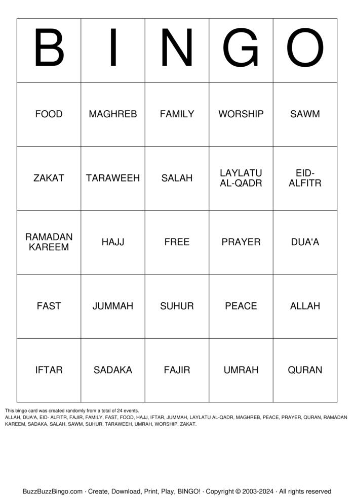 Ramadan Bingo Cards to Download, Print and Customize!