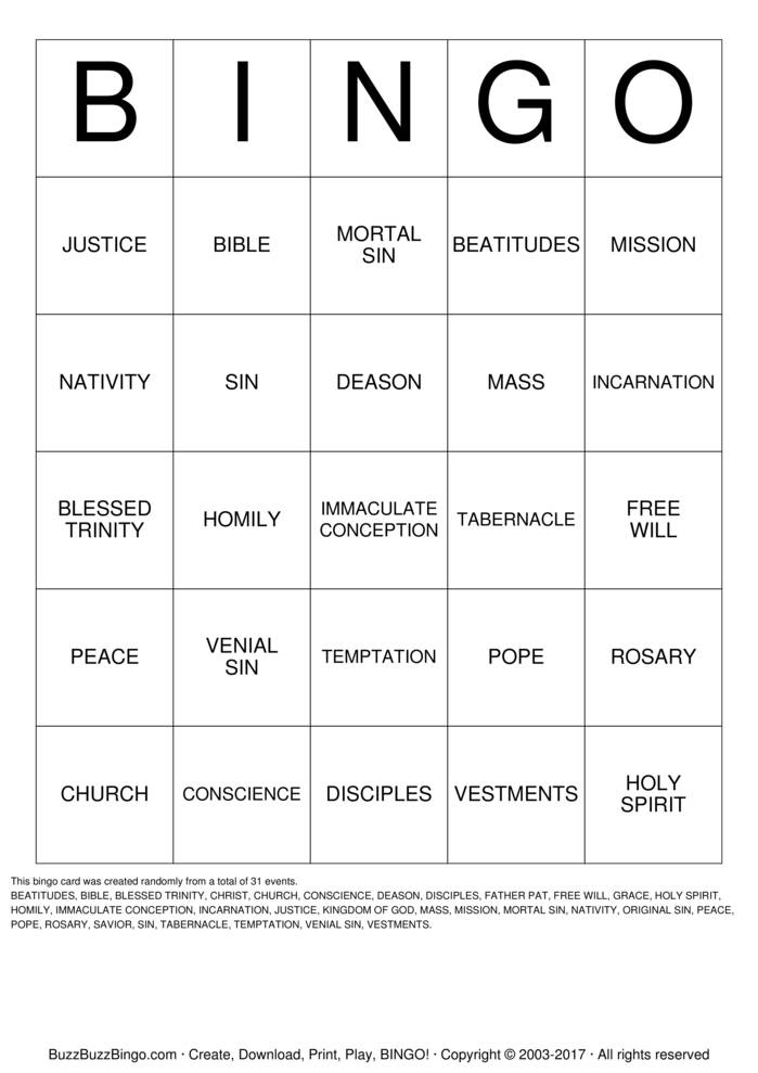 Sin Bingo Cards to Download, Print and Customize!