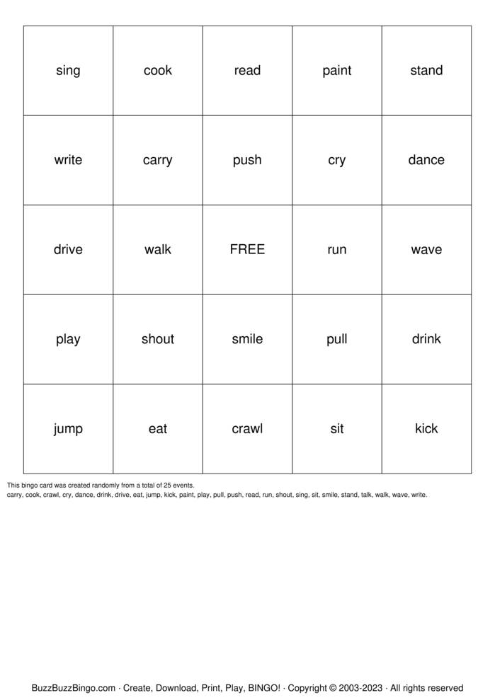 Verbs Bingo Cards to Download, Print and Customize!