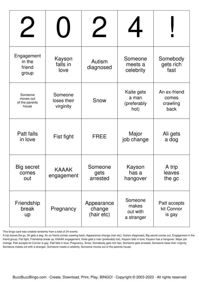 2024! Bingo Cards to Download, Print and Customize!