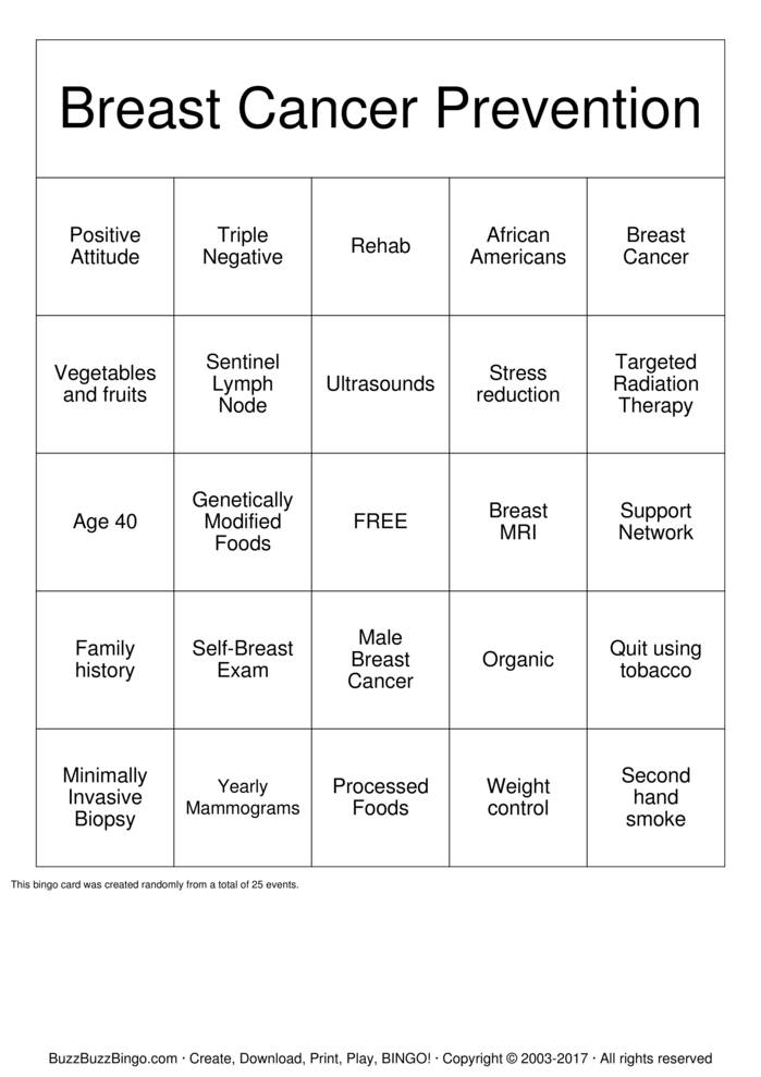 Breast Cancer Prevention Bingo Cards to Download, Print and Customize!