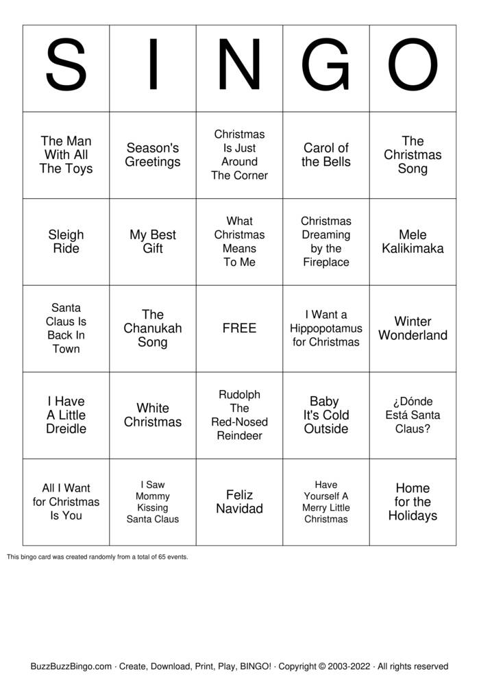 Holiday Songs Bingo Cards to Download, Print and Customize!