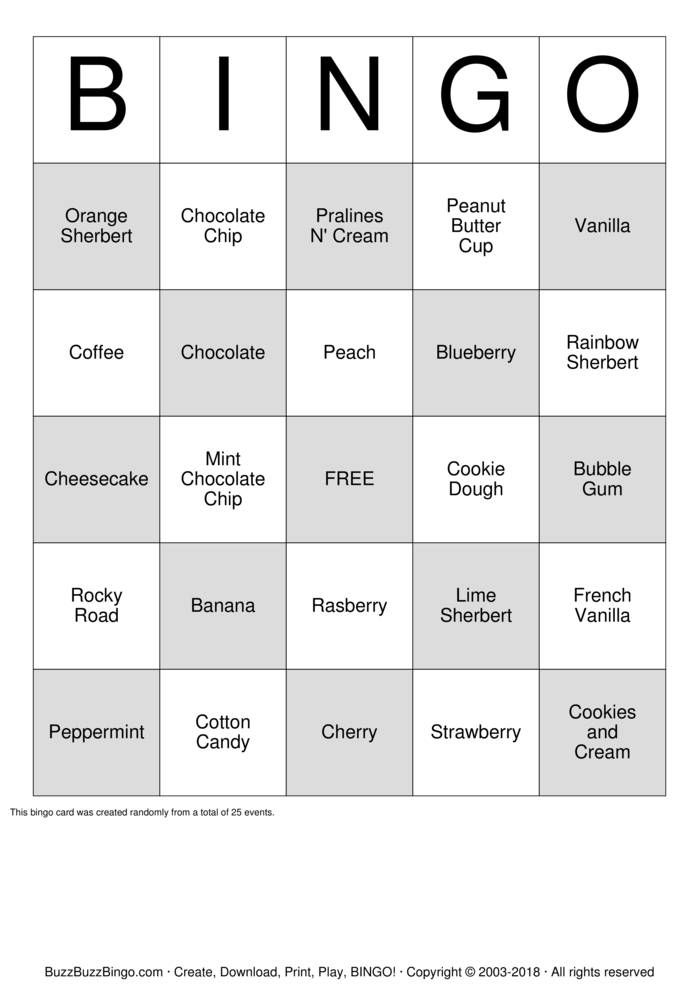 Ice Cream Bingo Bingo Cards to Download, Print and Customize!