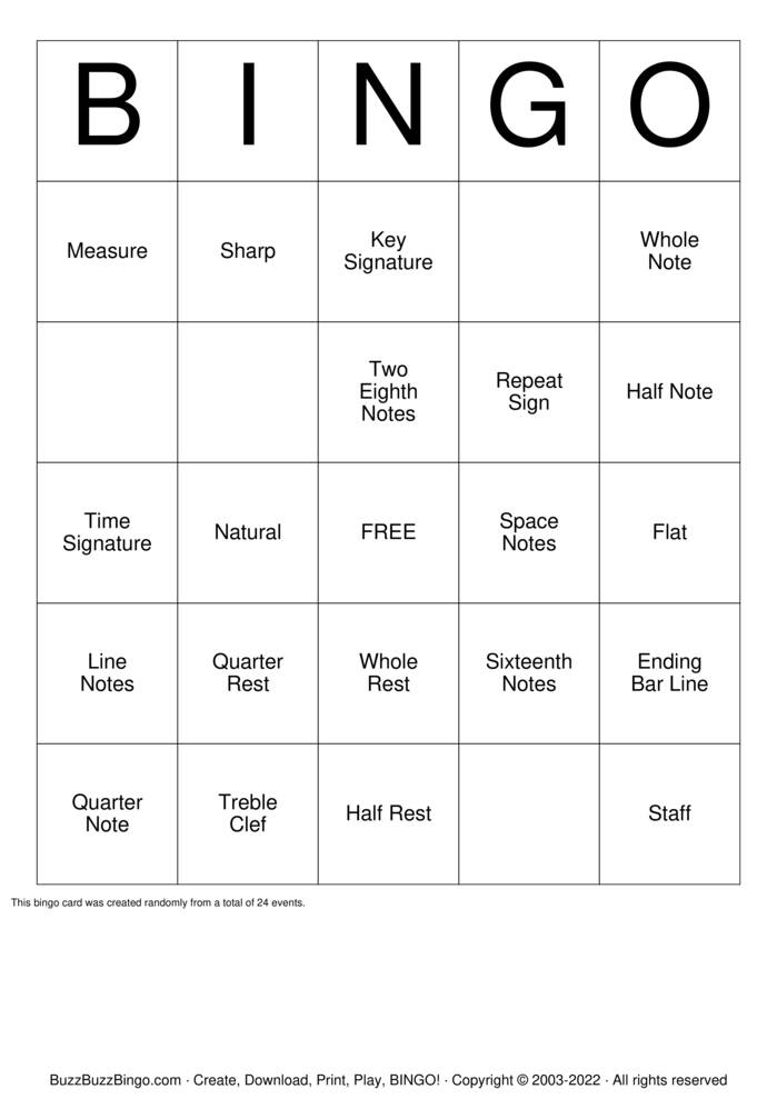 MUSIC Bingo Cards to Download, Print and Customize!
